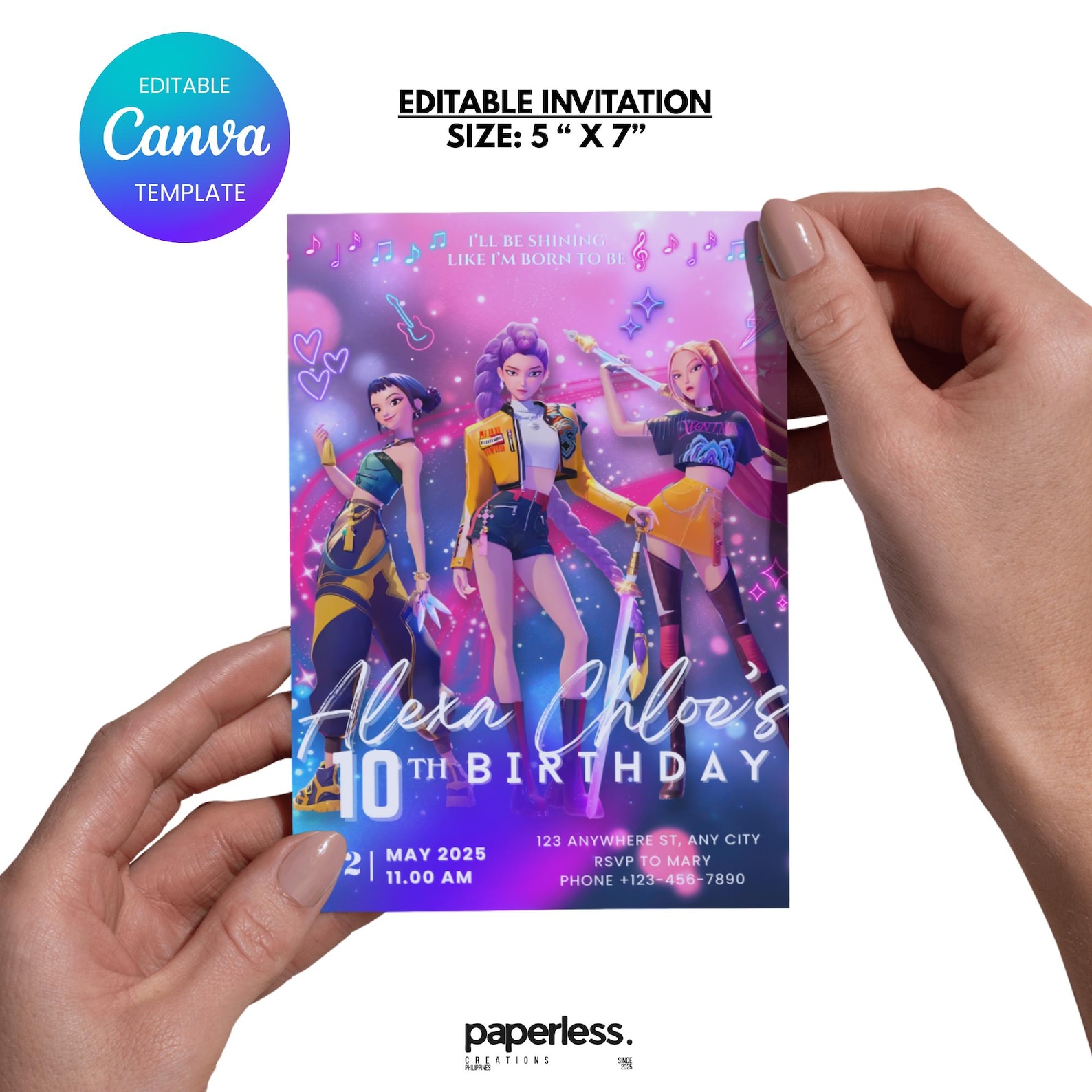 Kpop Demon Hunters Birthday Invitation for Girls Birthday Huntrix ...