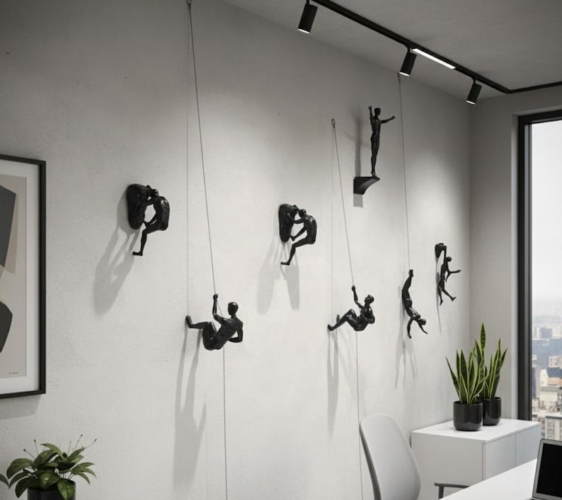 Climbing Man Wall Sculptures, Modern Art Decor, Abstract Climber ...