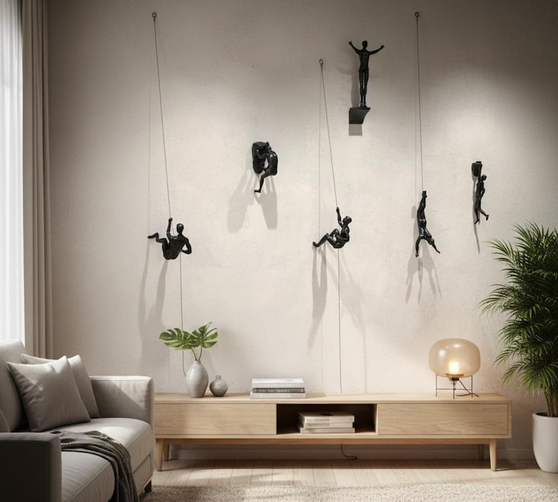 Climbing Man Wall Sculptures, Modern Art Decor, Abstract Climber ...