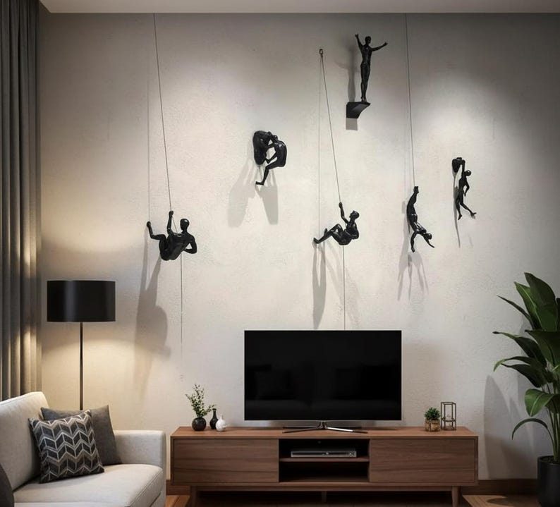 Climbing Man Wall Sculptures, Modern Art Decor, Abstract Climber ...