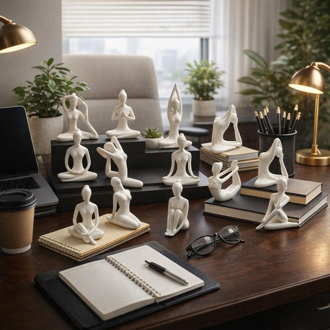 Minimalist Yoga Statue, Relaxation Meditating Figurine, Zen Home Office ...