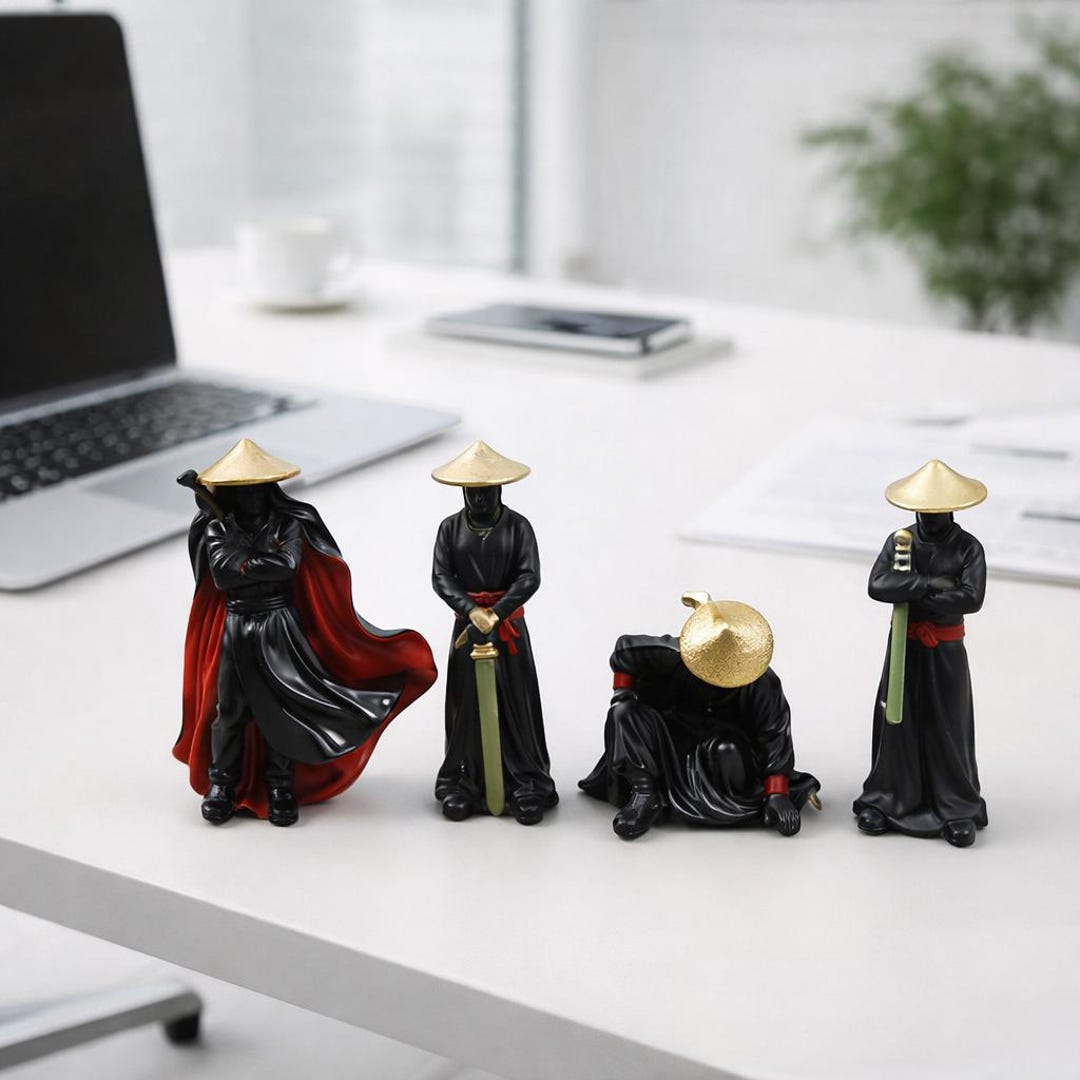 Ninja Samurai Mini Statues Set, Japanese Warrior Ornaments, Figurines ...