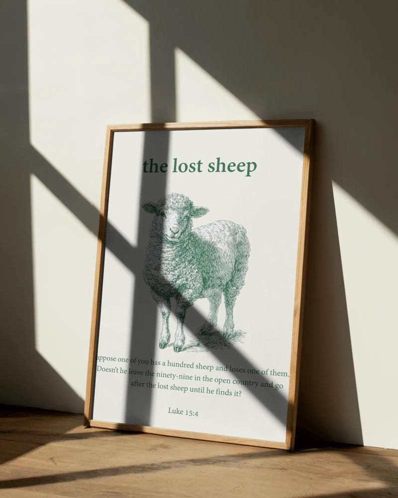The Lost Sheep: Luke 15 4 Bible Verse Print in Sage Green (digital ...