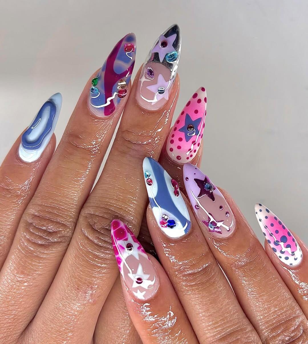 Star Abstract Press on Nails | Colorful Galaxy Nail Art | Long Stiletto ...