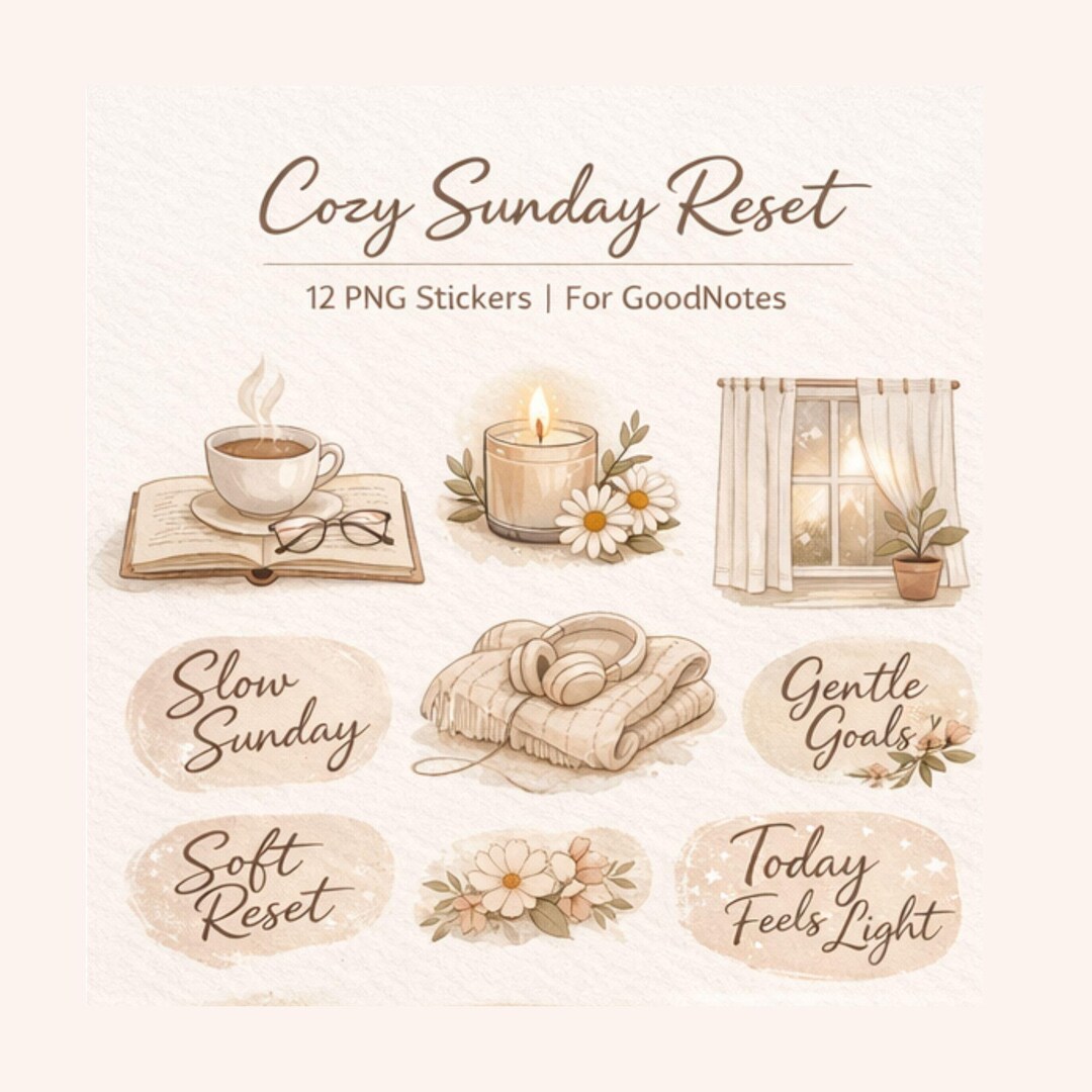 Cozy Sunday Reset Stickers | Soft Pastel Self-care Pngs (digital ...