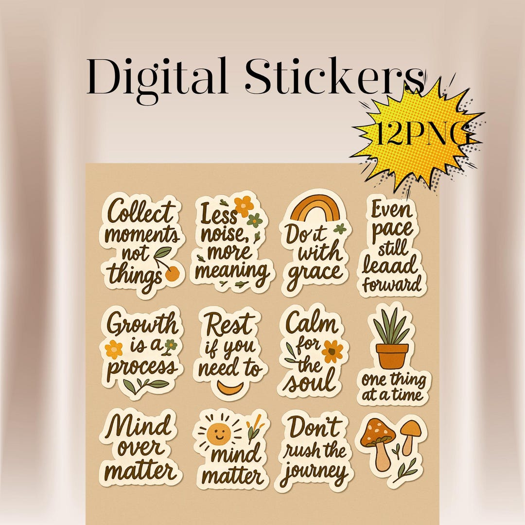 Minimalist Floral Quote Stickers for Goodnotes | Retro PNG Digital ...