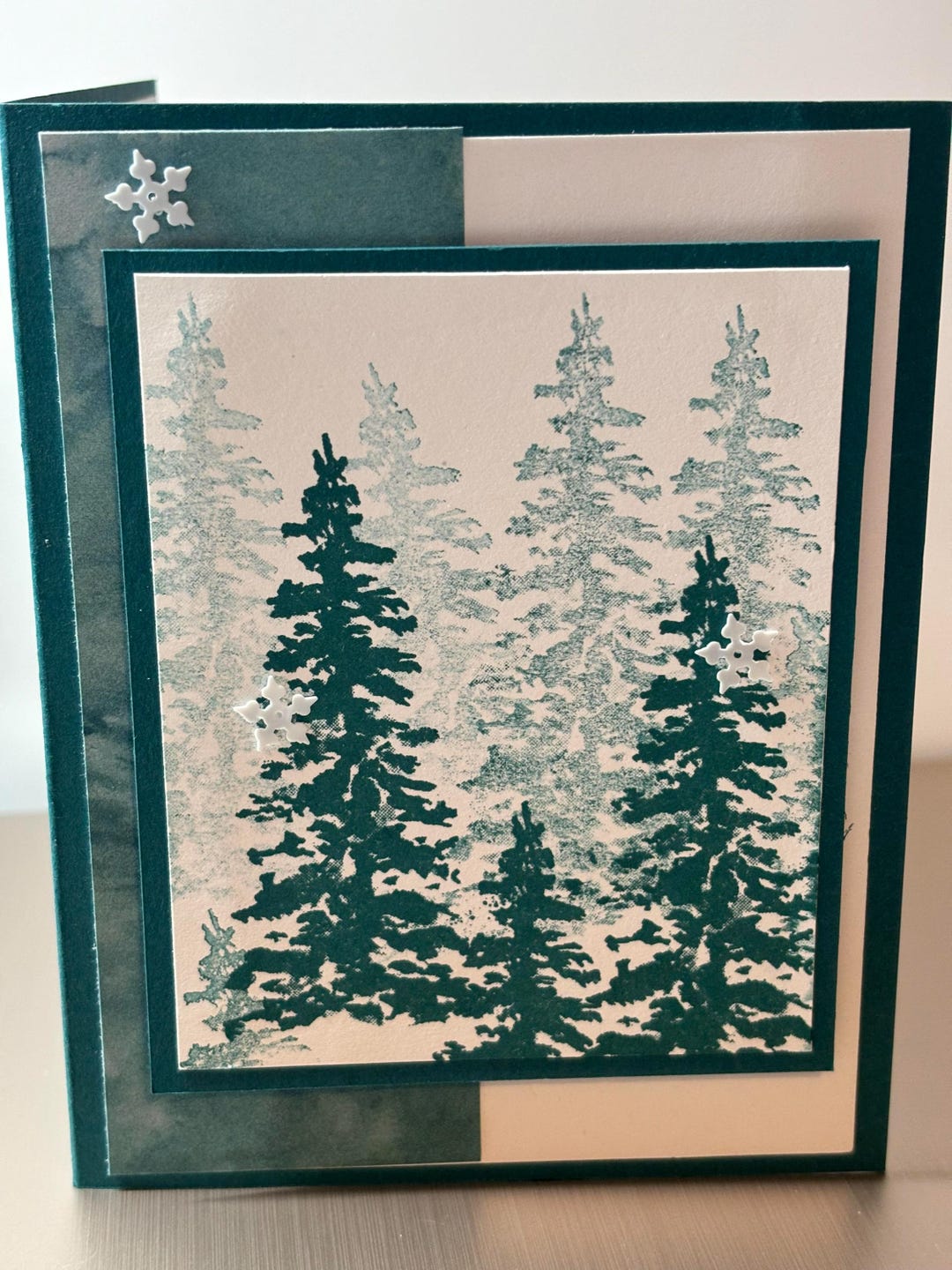 Beautiful Handmade Evergreen Trees Christmas Card With Matching ...