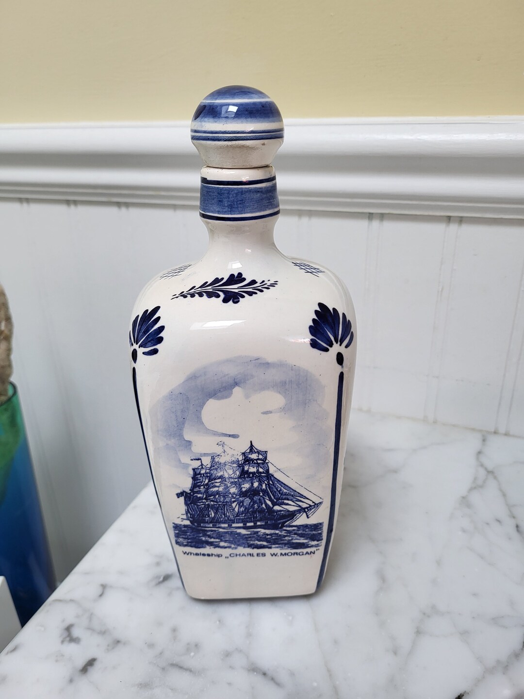 Vintage Blue Delfts Hand Painted Decanter Wale Ship - Etsy