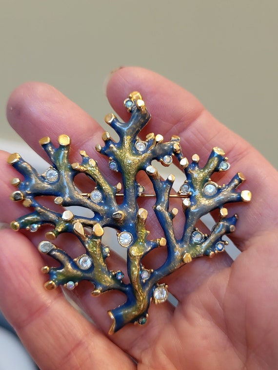 Vintage rhinestone brooch coral - Gem