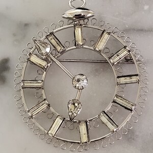 Vintage Sterling Silver Rhinestone Clock Brooch Pendant Signed Art - Etsy