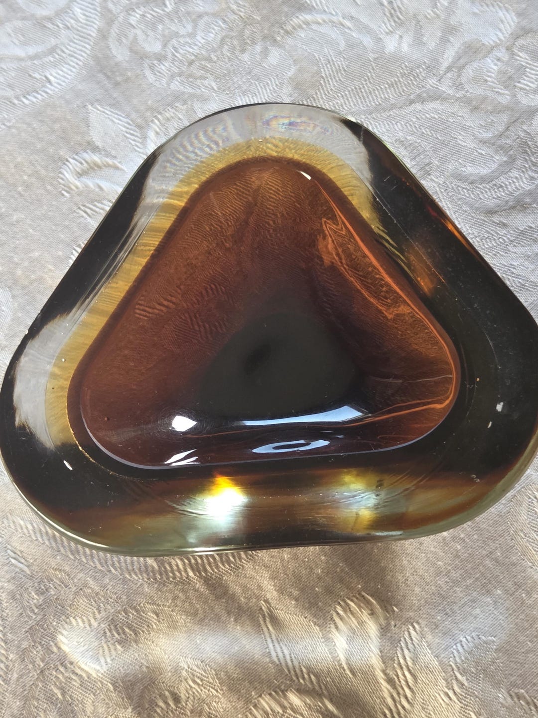 MCM Triangle Heavy Glass Amber Ashtray or Trinket Dish - Etsy