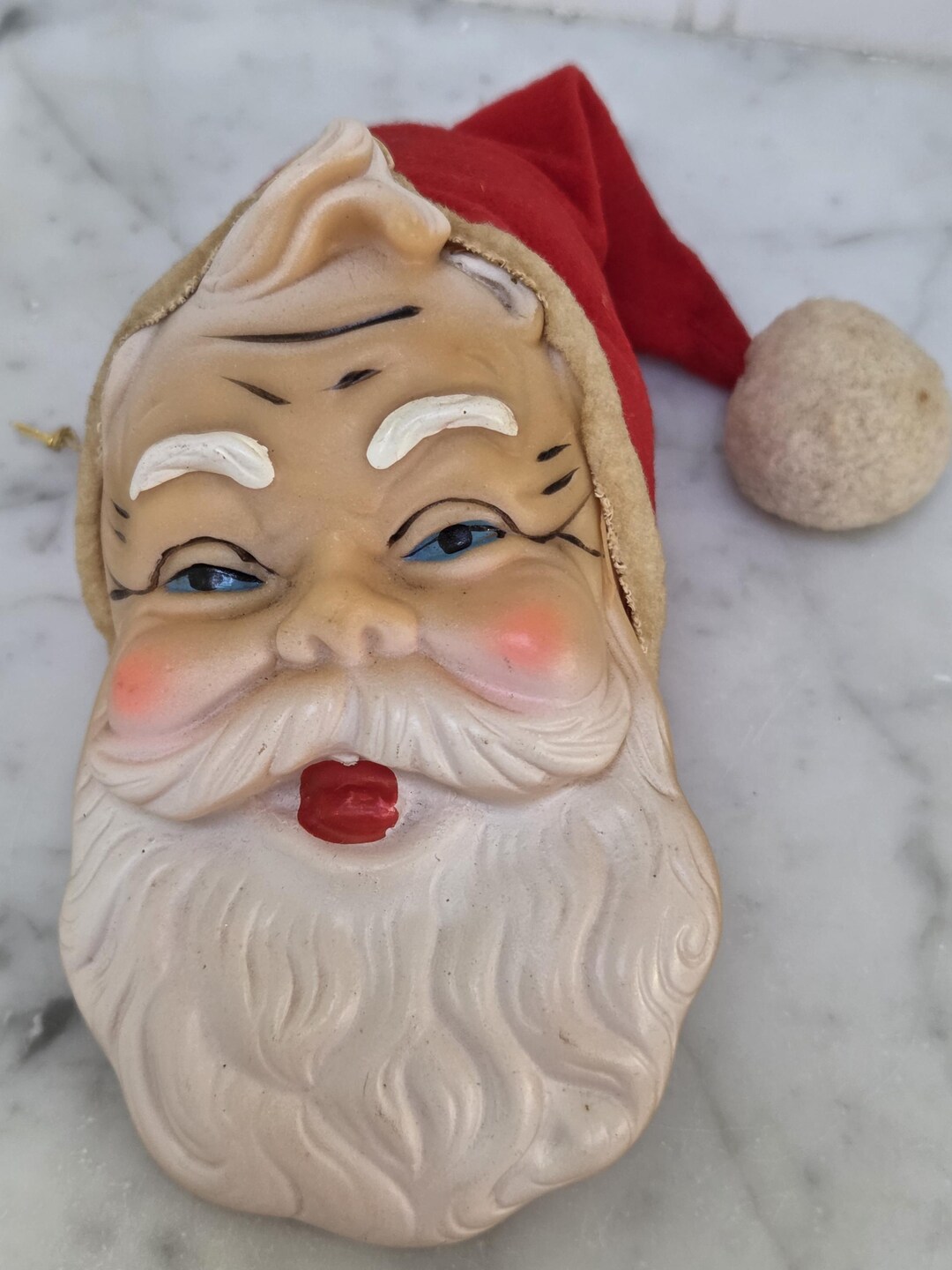 Vintage MCM Rubber Santa Face Large Ornament - Etsy
