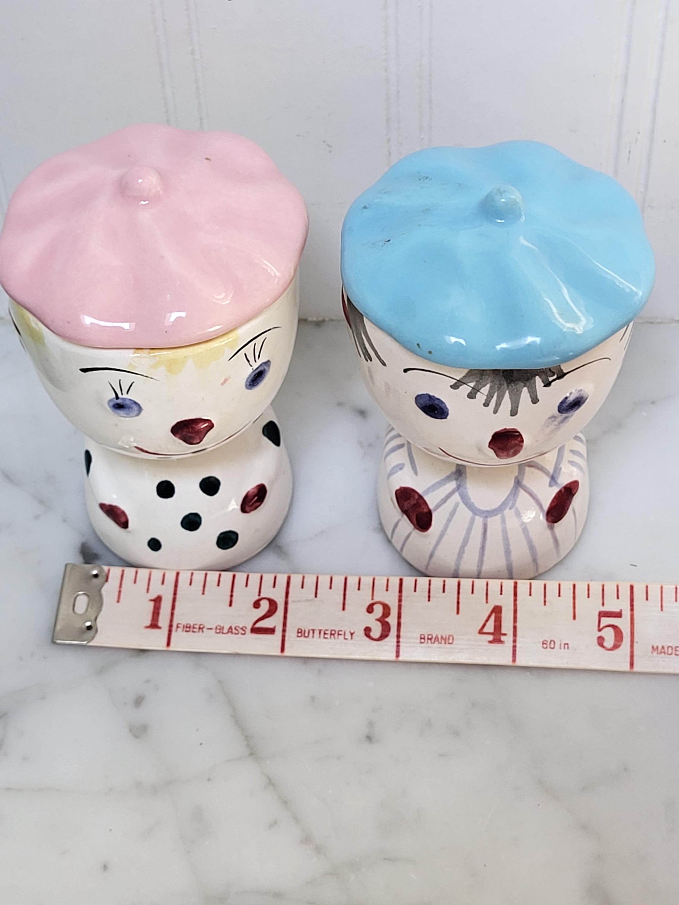 Retro 50s,60s,face Egg Cups and Matching Salt and Pepper Shakers/retro ...