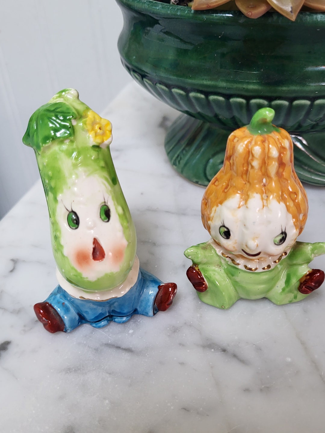 Vintage Salt and Pepper Pickle Head and Squash Head - Etsy
