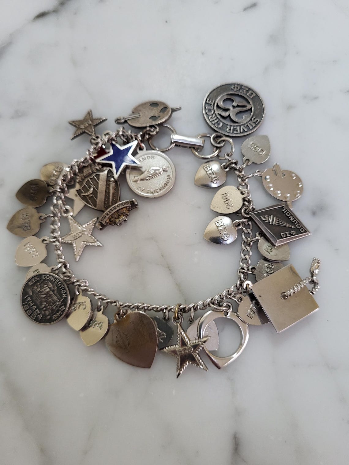 Vintage Sterling and Silverplate Beta Sigma Phi Charm Bracelet Loaded ...