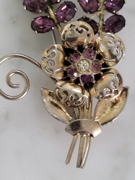 Vintage Purple Rhinestone Brooch - Gem
