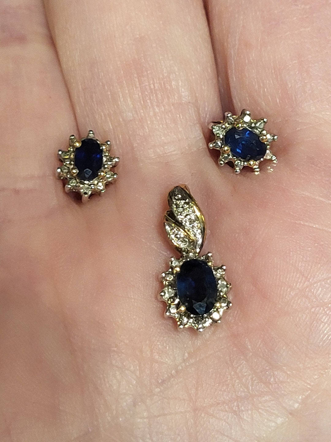 Vintage 10k Gold Sapphire and Diamond Pendant Necklace and Matching ...