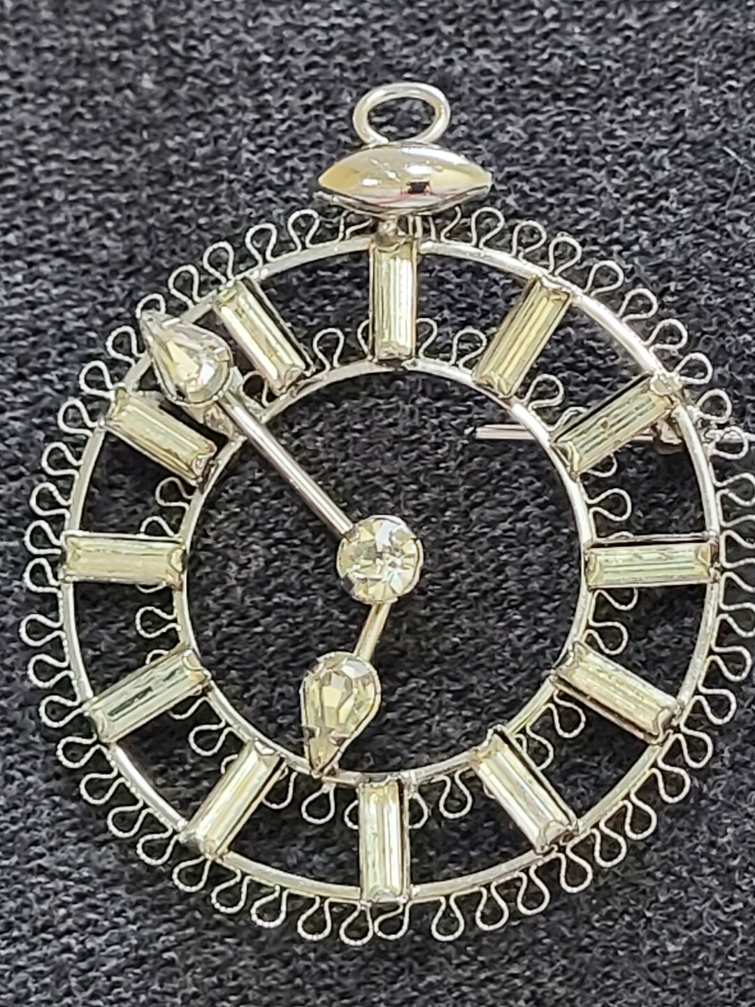 Vintage Sterling Silver Rhinestone Clock Brooch Pendant Signed Art - Etsy