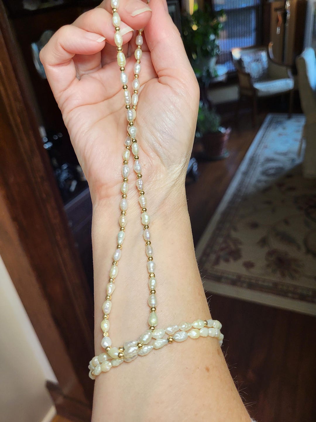 14k Gold Beaded Freshwater Rice Pearls Necklace and Bracelet Set - Etsy