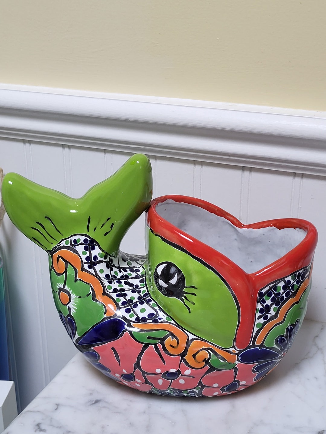 Bright Pottery Fish Planter Hand Paintrd - Etsy
