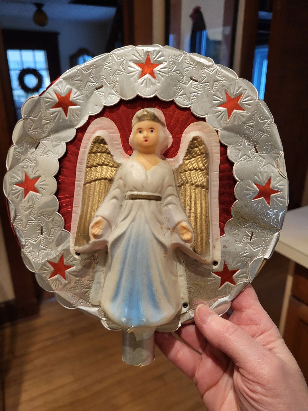 Vintage Celluloid Angel Tree Topper/ Angel Christmas Tree Topper Foil ...