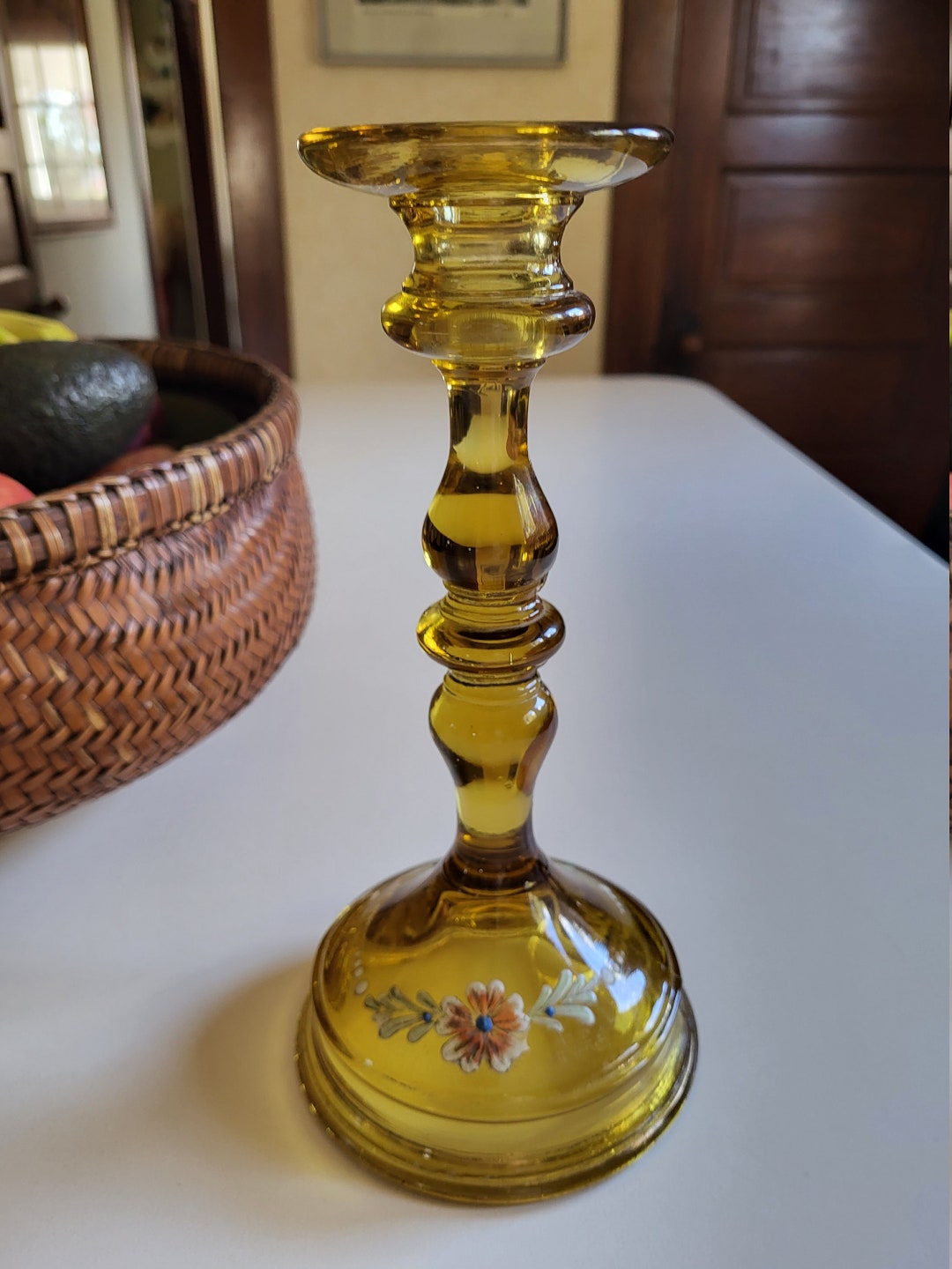 Tiffin Amber Hand Painted Candlestick - Etsy