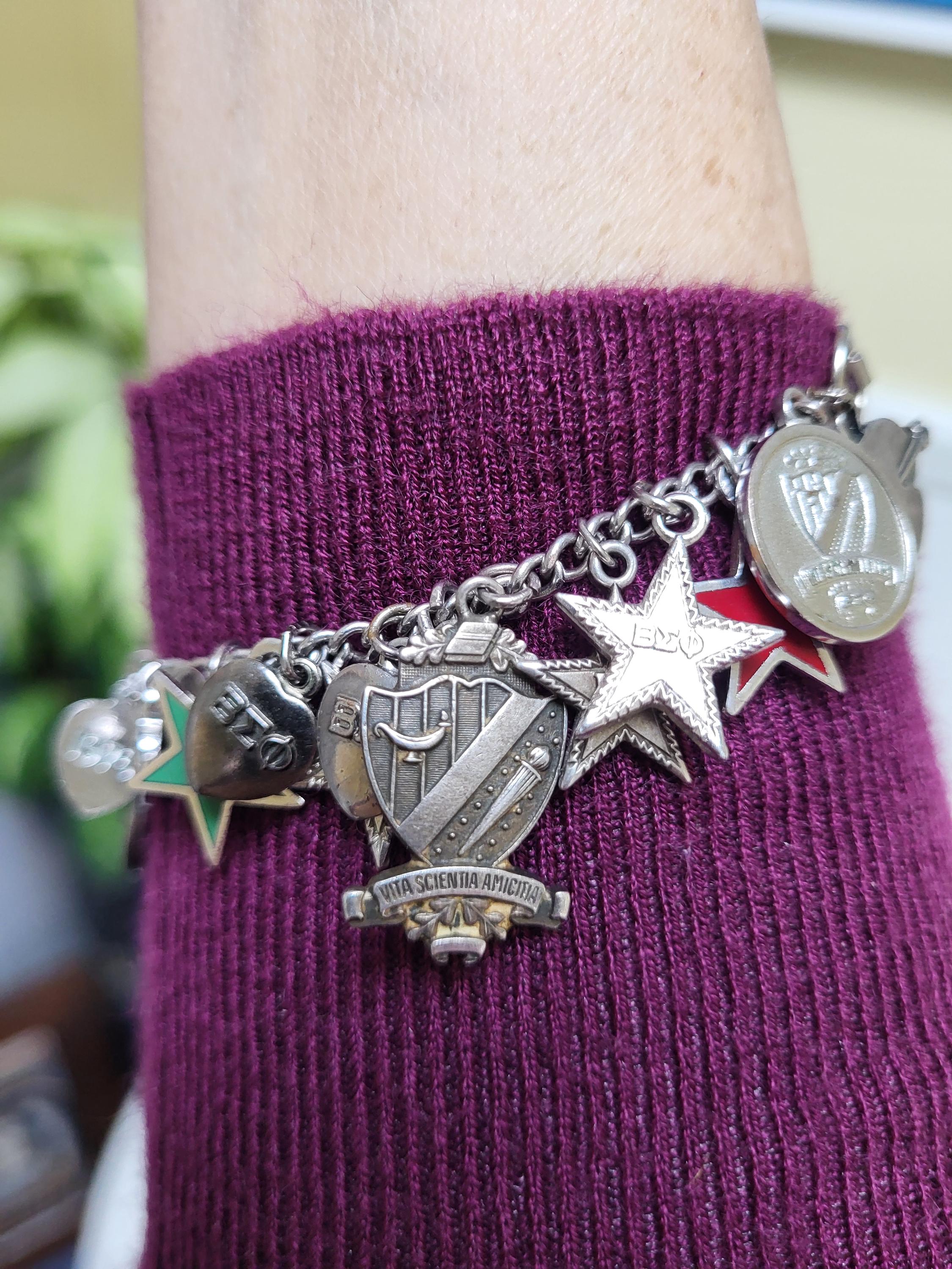 Vintage Sterling and Silverplate Beta Sigma Phi Charm Bracelet Loaded ...