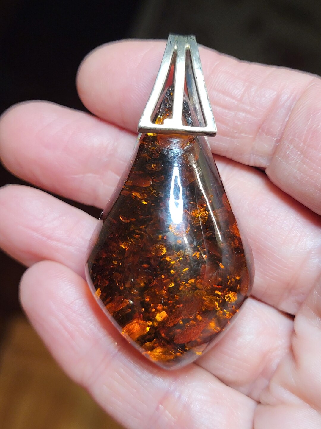 Large Amber Pendant With Sterling Silver - Etsy