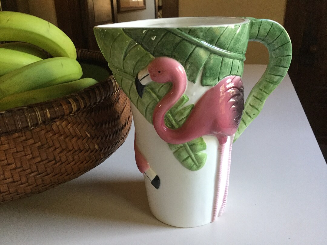 Vintage Flamingo Ceramic Pitcher - Etsy