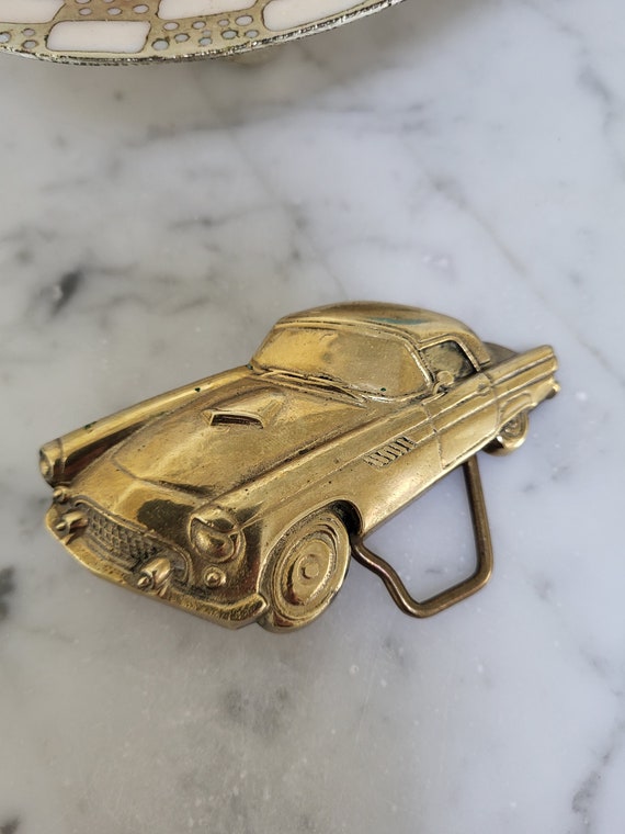 Vintage 1978 Brass Thunderbird Car Belt Buckle - Gem