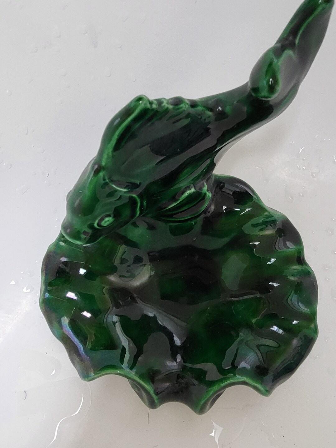 Mid Century Emerald Green Pottery Fish Soap Dish/ashtray Signeds.r ...