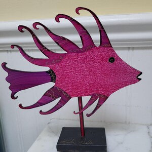 Art Sculpture Signed Claudine Buell Metal Fish Ocean Beach House Decor ...
