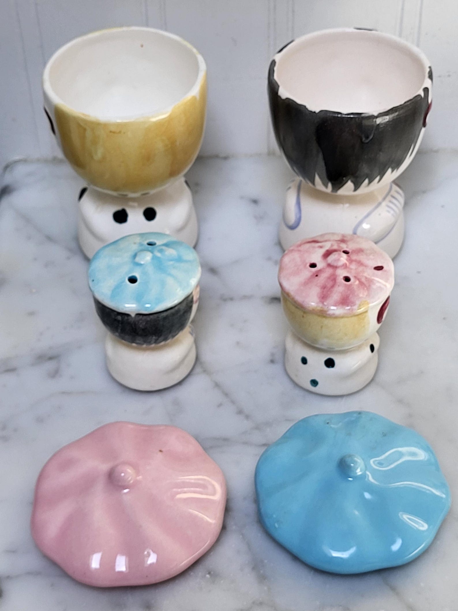 Retro 50s,60s,face Egg Cups and Matching Salt and Pepper Shakers/retro ...