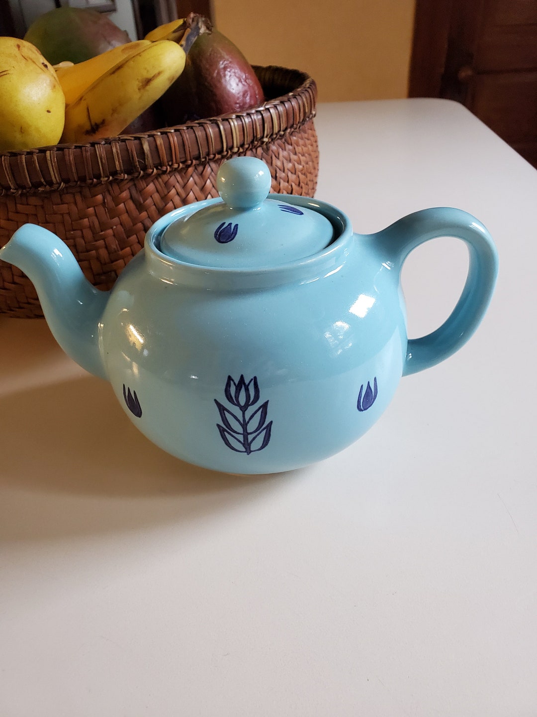 Vintage Bright Blue Tulip Pottery Teapot - Etsy