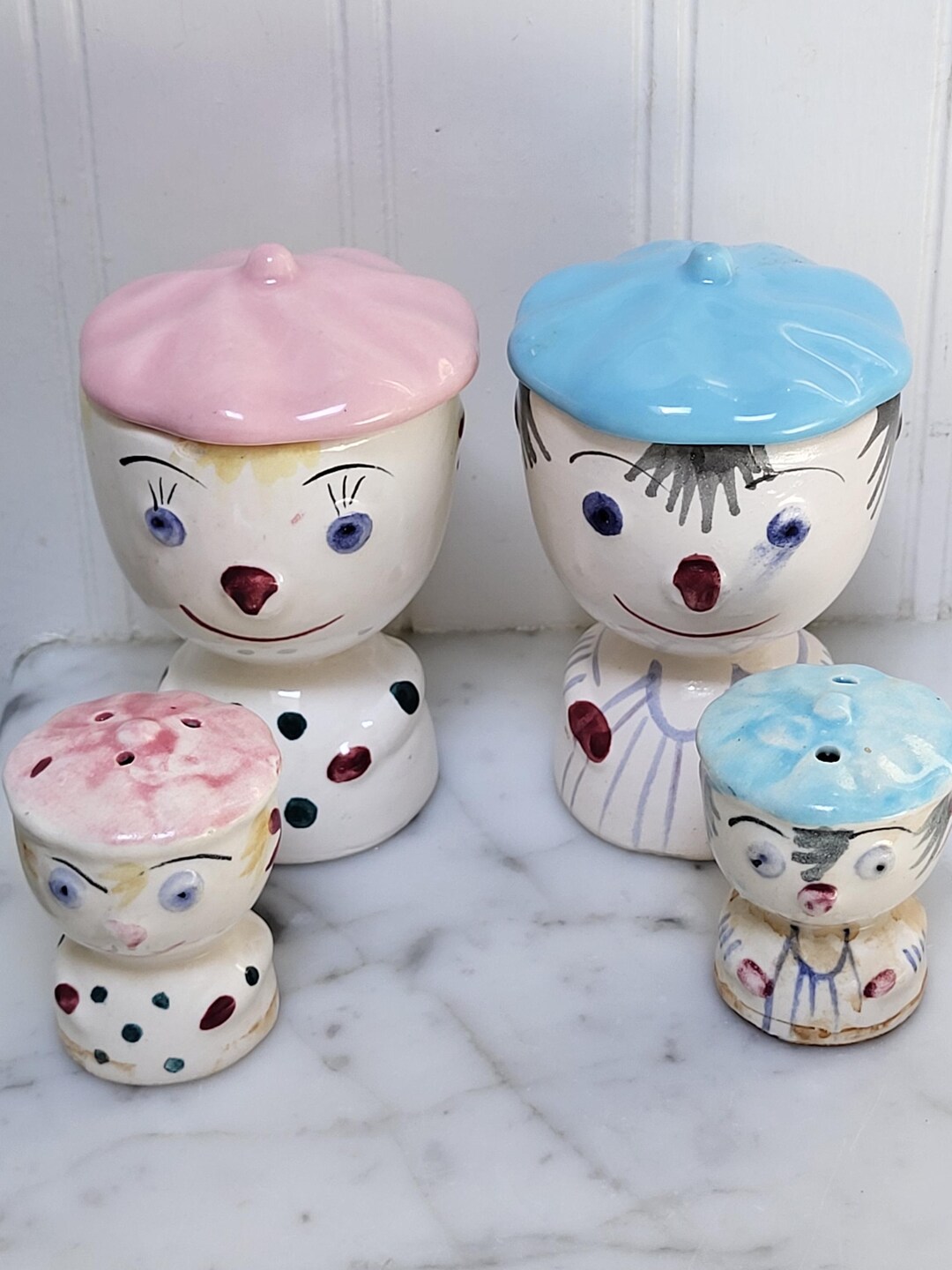 Retro 50s,60s,face Egg Cups and Matching Salt and Pepper Shakers/retro ...