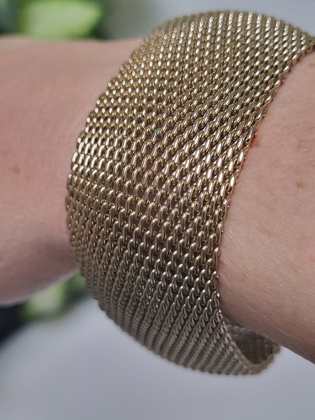 Goldtone Wide Mesh Bangle Bracelet - Etsy