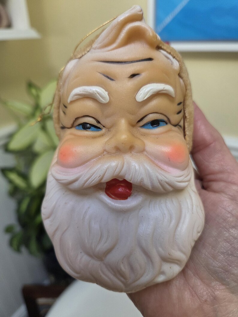 Vintage MCM Rubber Santa Face Large Ornament - Etsy