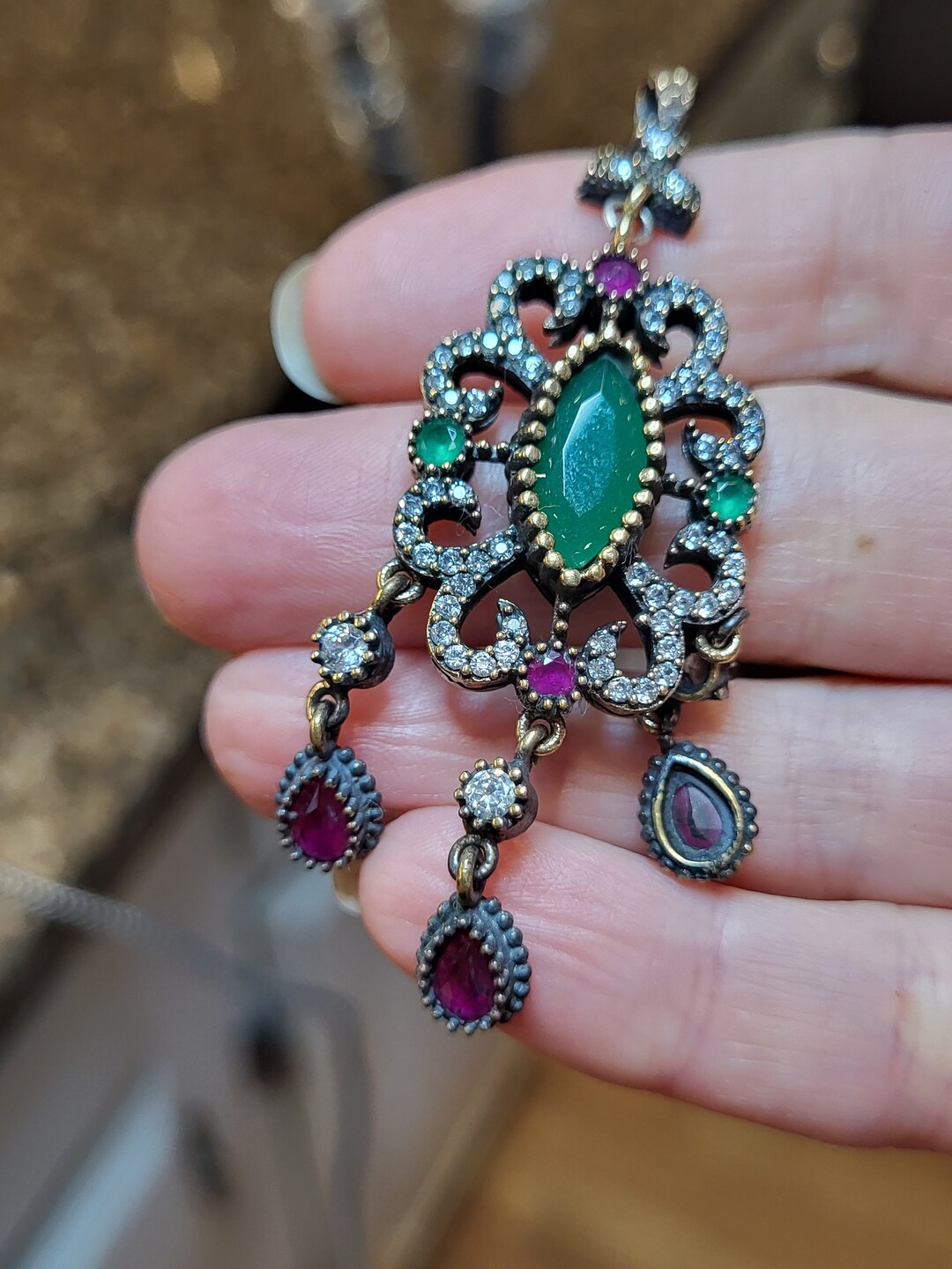 Ruby and Emerald Glass Pendant Art Deco Style - Etsy