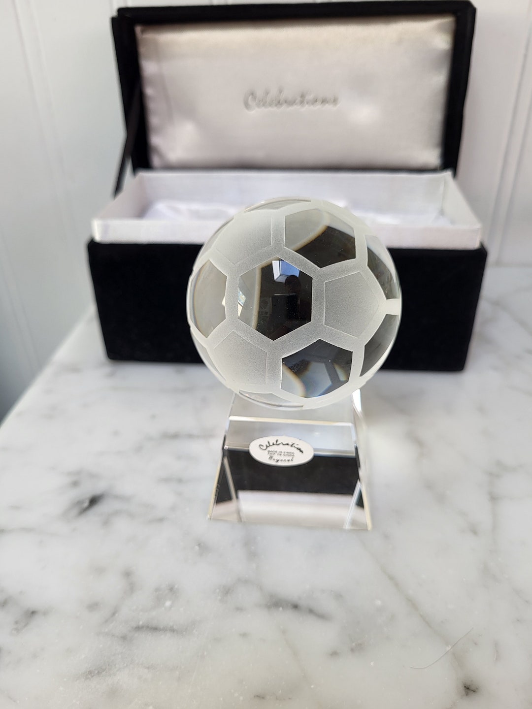 Vintage Crystal Soccer Ball and Stand Mint in Box - Etsy
