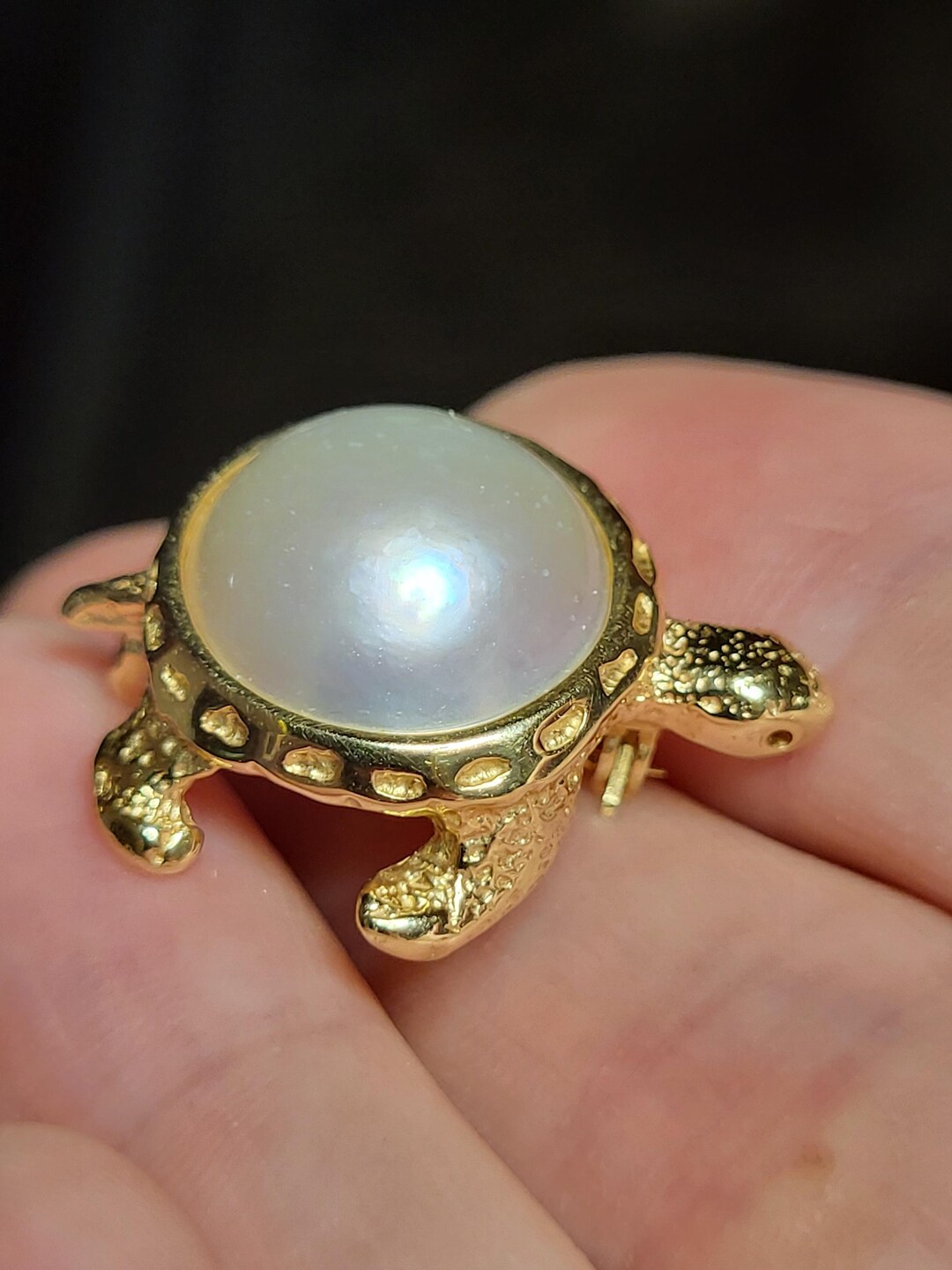 Gorgeous Minature 14k Gold Sea Turtle Large Pearl Brooch - Etsy