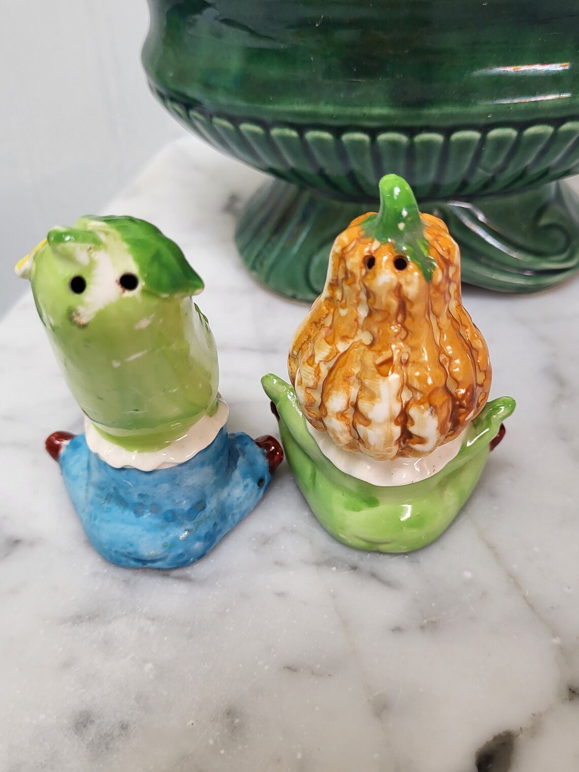 Vintage Salt and Pepper Pickle Head and Squash Head - Etsy