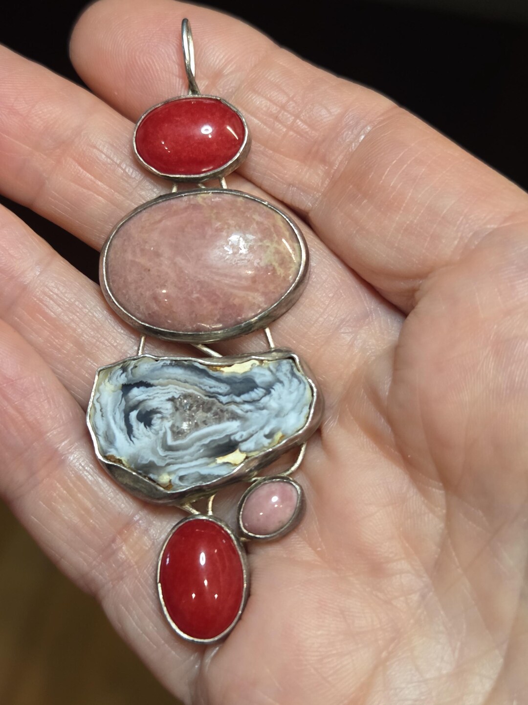 Pink Quartz Agate Red Jadeite Artisan Sterling Silver Pendant - Etsy