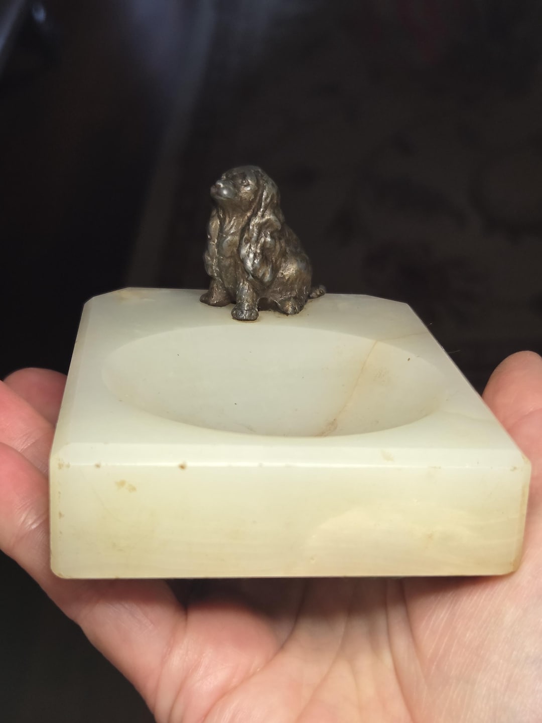 Art Deco Alabaster Marble With Spaniel Dog Trinket Dish,pipe Holder ...