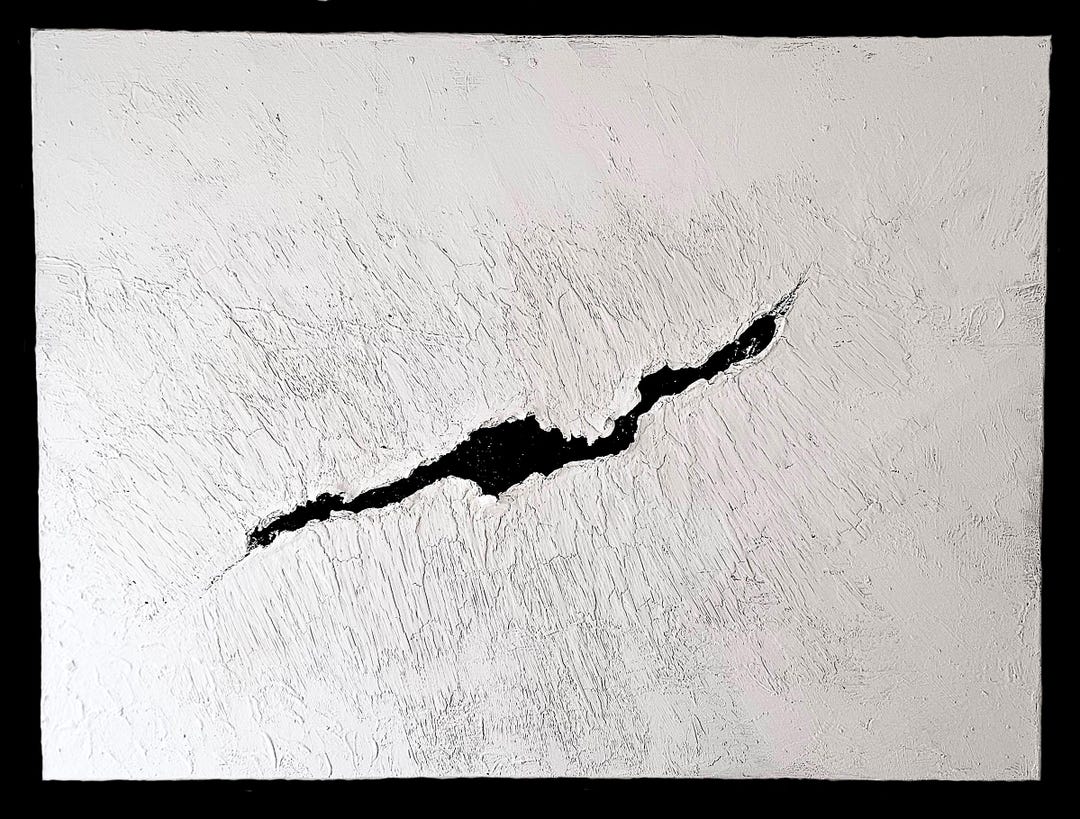 Textured Abstract Acrylic Painting – Black Fissure on White Canvas - Etsy