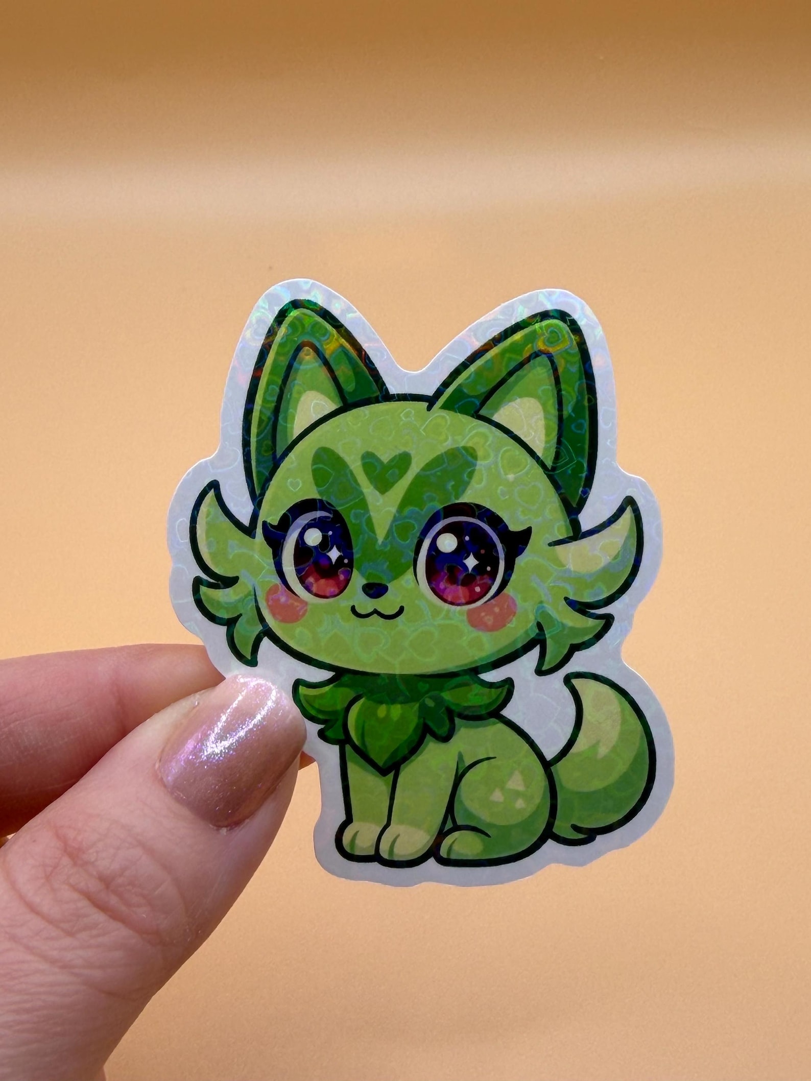 Spring Grass Cat Chibi Heart Holo Sticker - Etsy