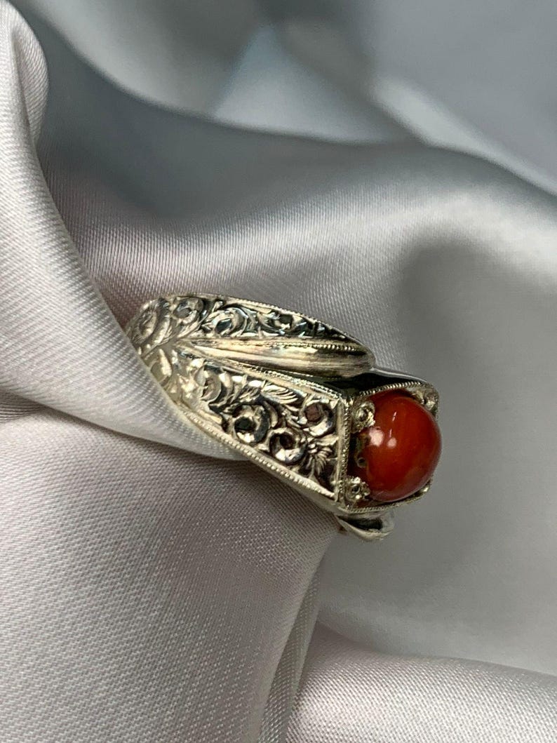 Natural Red Coral Ring | 925 Sterling Silver | Handmade Moonga Ring for ...