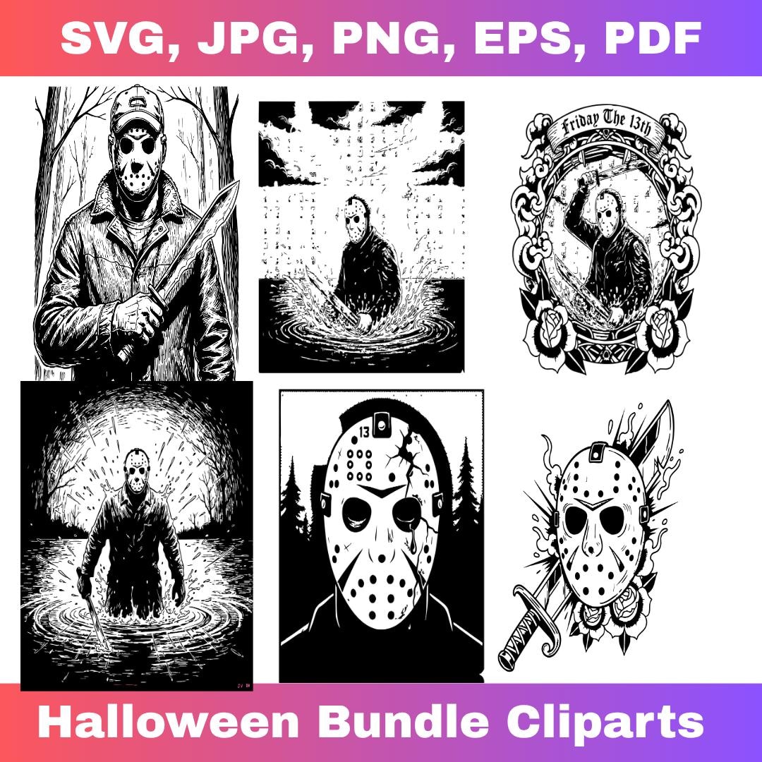 Horror Movie Jason PNG Bundle, Halloween Shirt Design, Retro Creepy ...