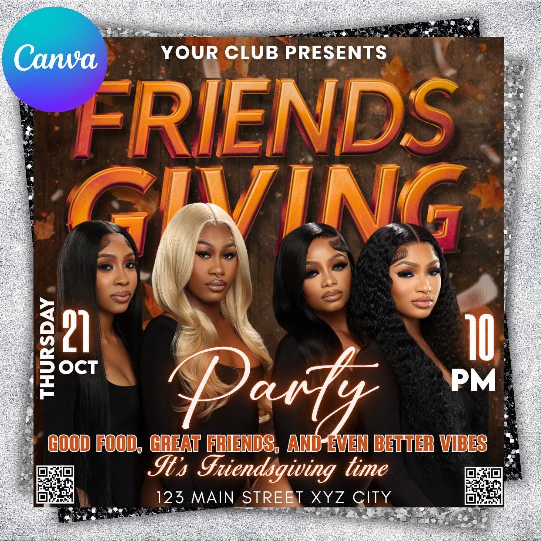 Friendsgiving Flyer Template | Canva Editable | Thanksgiving Party ...