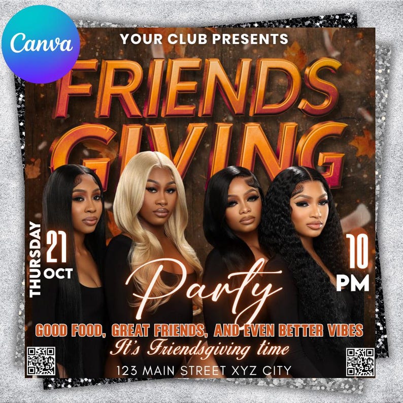 Friendsgiving Flyer Template | Canva Editable | Thanksgiving Party ...