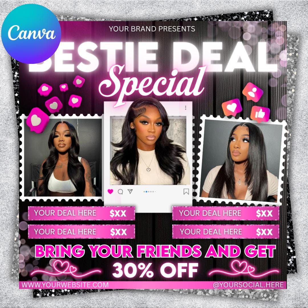 Bring a Friend Sale Flyer, Bestie Deal, Book Now Flyer, Hair Booking ...